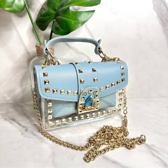 indiepink | Bags | Dusty Blue Gold Rivet Transparent Chain Crossbody ...
